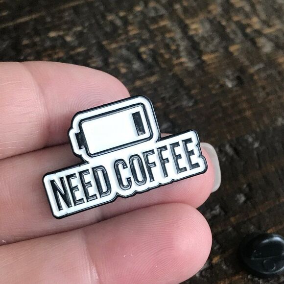 Jewelry | Need Coffee Low Battery Graphic Collectible Enamel Pin New ...